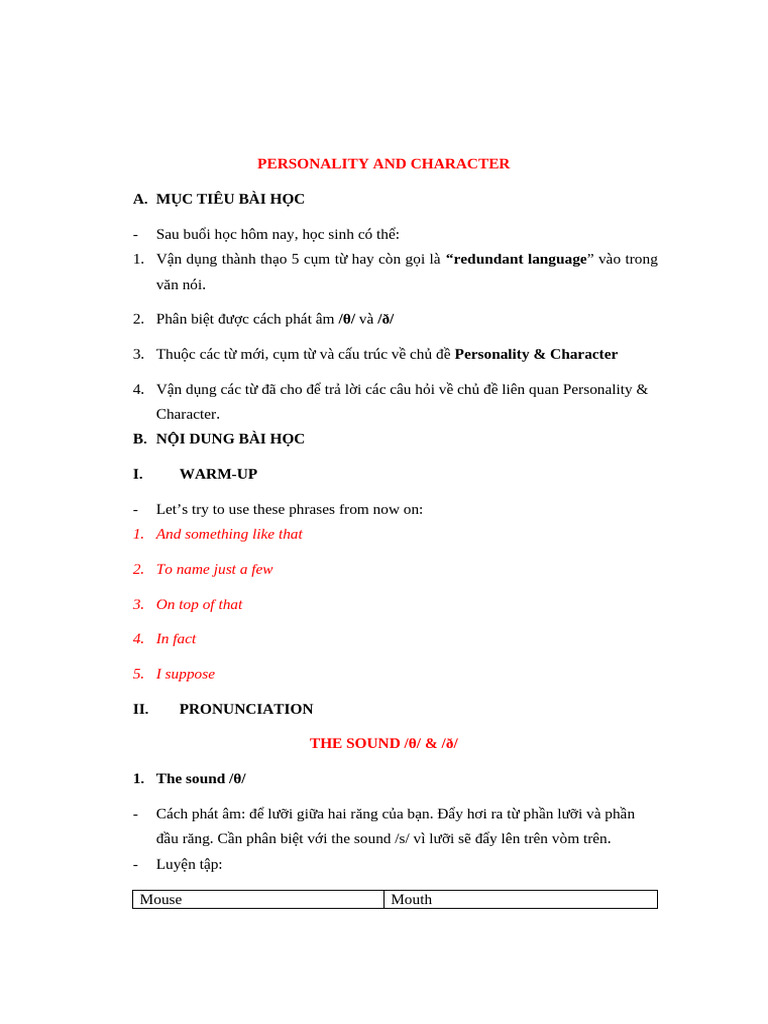 Lesson 4-Personality and Character | PDF