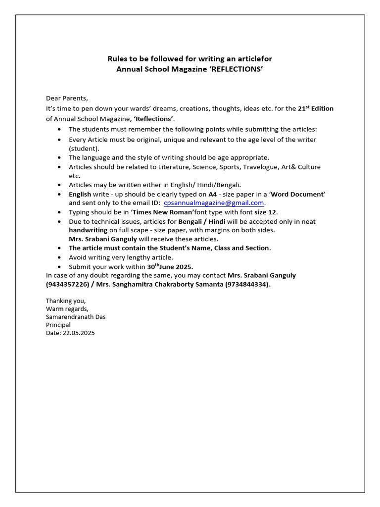 Guidelines for School Magazine Submissions | PDF