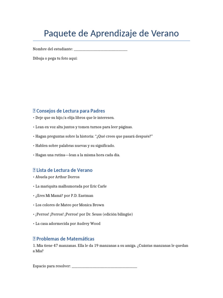 Paquete Verano Espanol | PDF