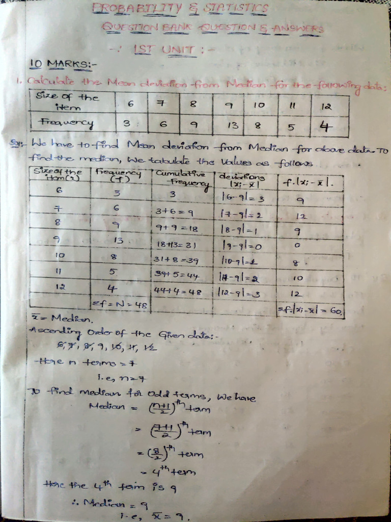 P and S Unit 1 10 Marks | PDF