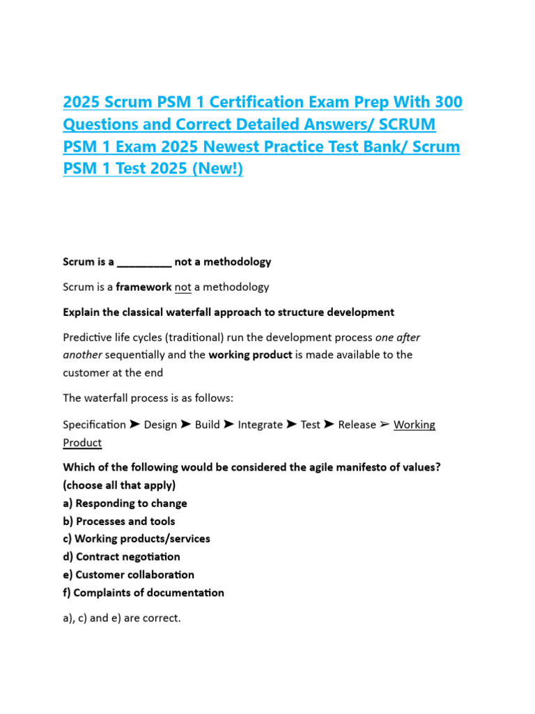PSM 1 Exam Prep: 300 Questions & Answers | PDF | Scrum (Software ...