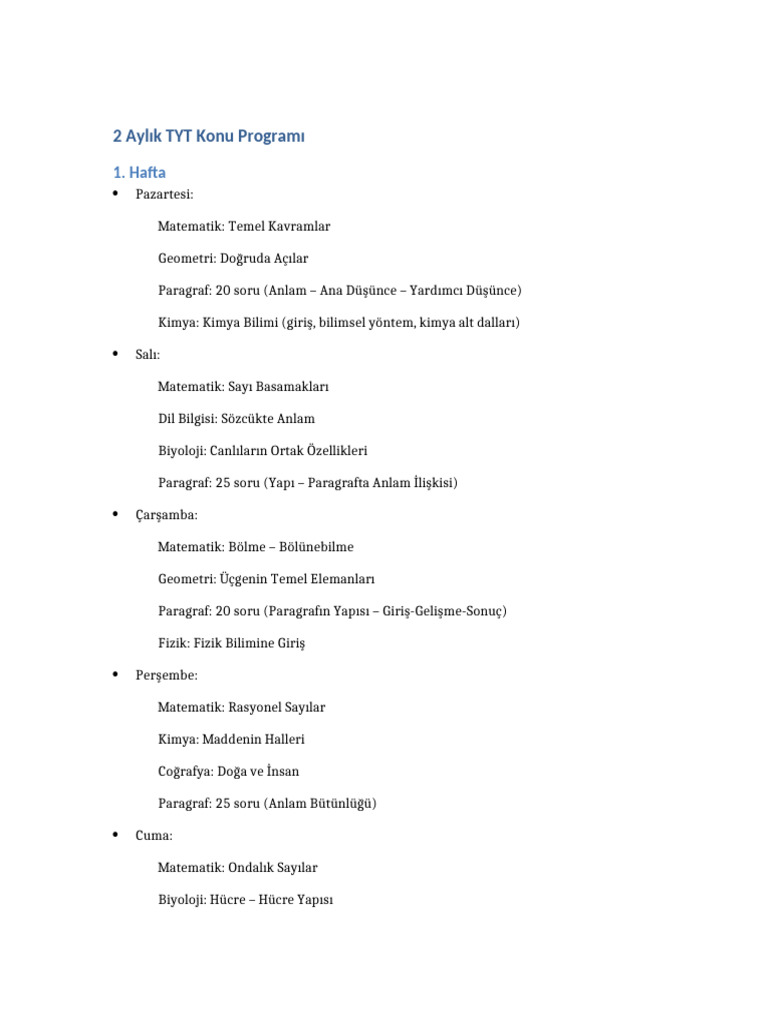 TYT 2 Aylik Program | PDF