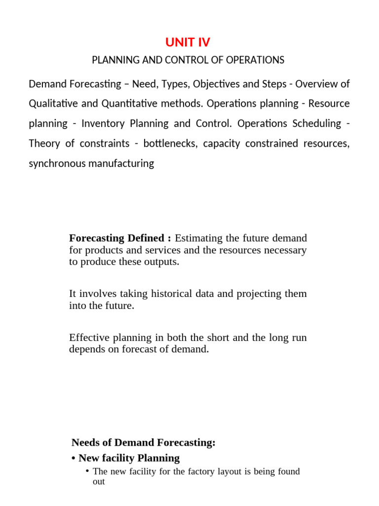 Ba4204 Om Unit Iv New | PDF | Forecasting | Inventory