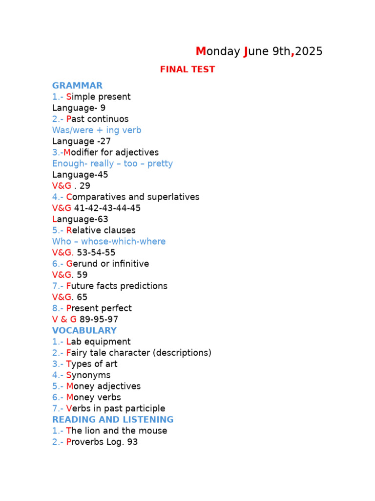 Comprehensive Final Test Review Guide | PDF