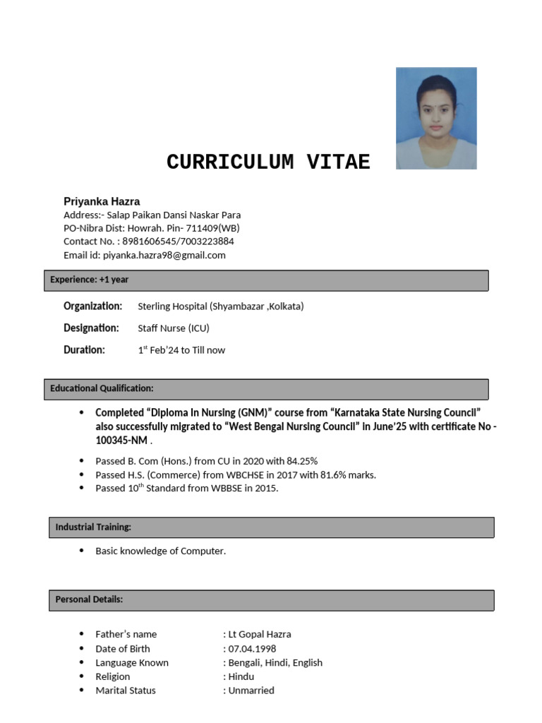 CV of Priyanka Hazra | PDF