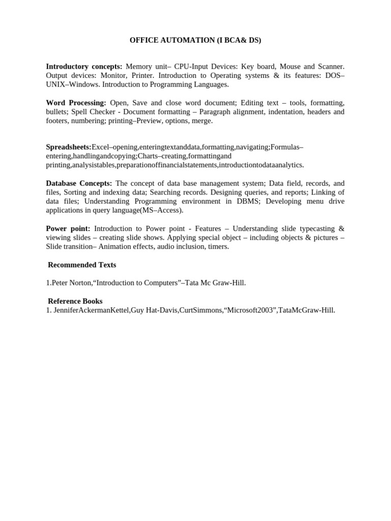 Office Automation Syllabus | PDF