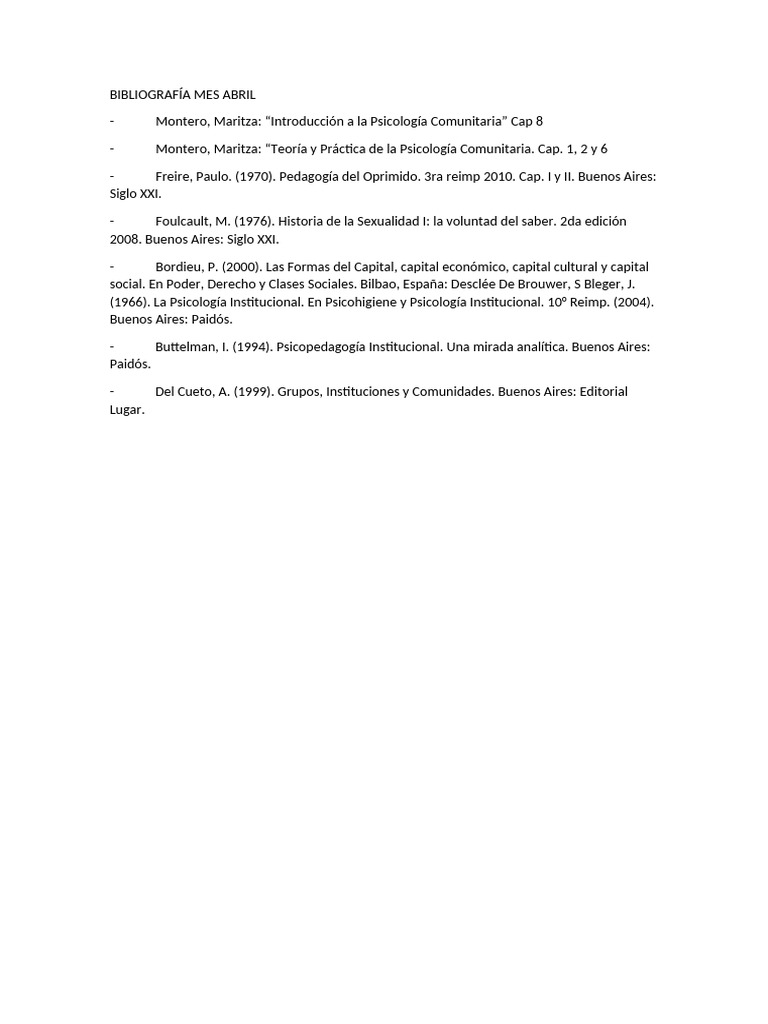 Bibliografía de Psicología Comunitaria | PDF
