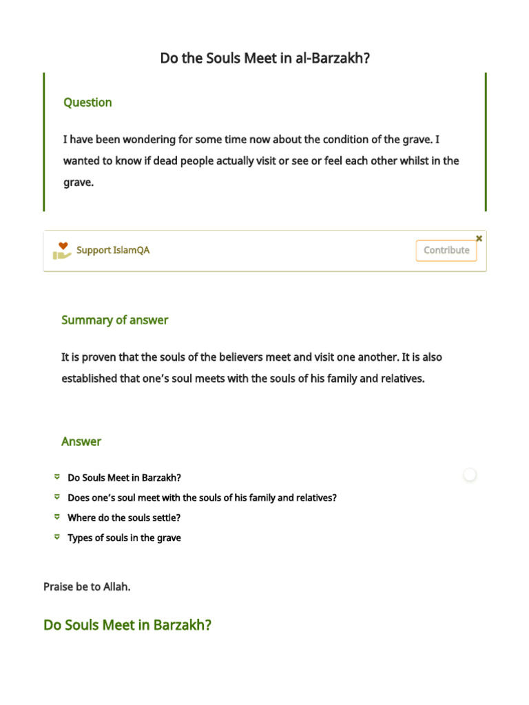 Do The Souls Meet in Al-Barzakh - Islam Question & Answer | PDF | God ...