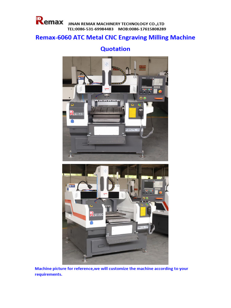 Remax-6060 ATC Metal CNC Engraving Milling Machine | PDF | Numerical ...