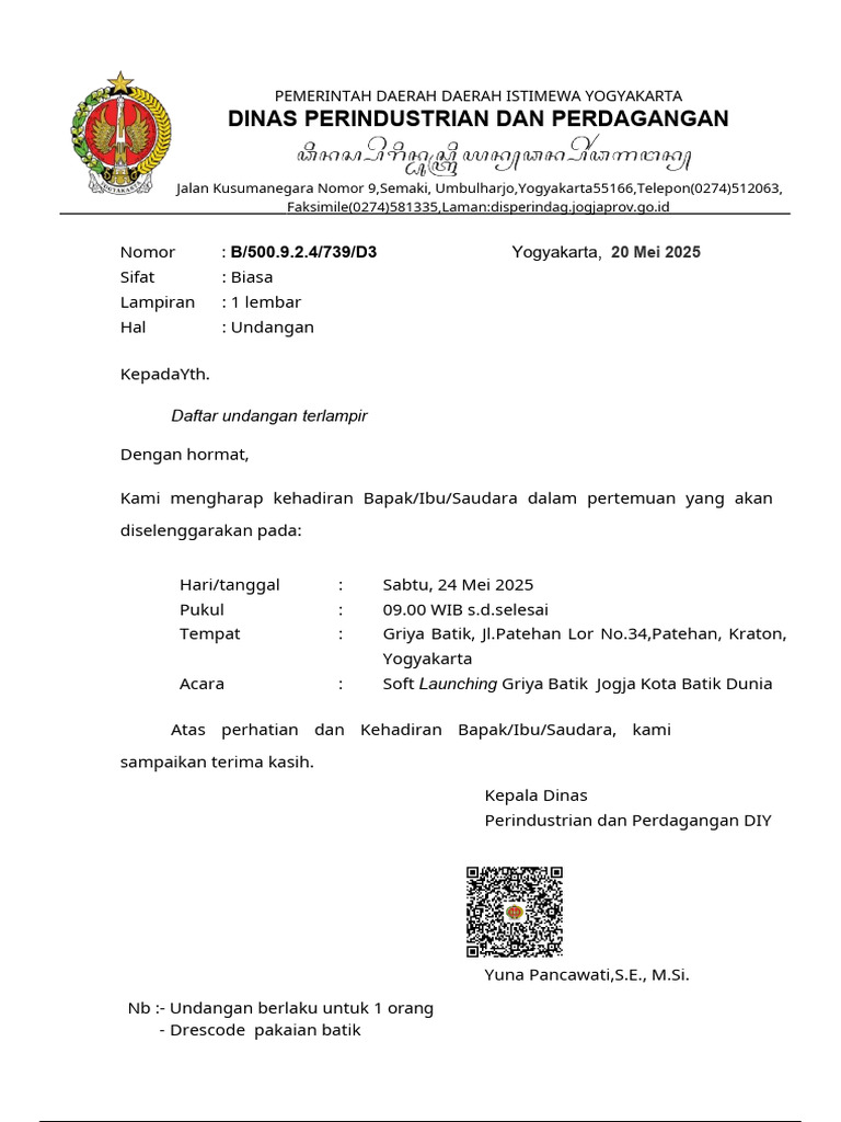 Undangan Soft Launching Griya Batik | PDF