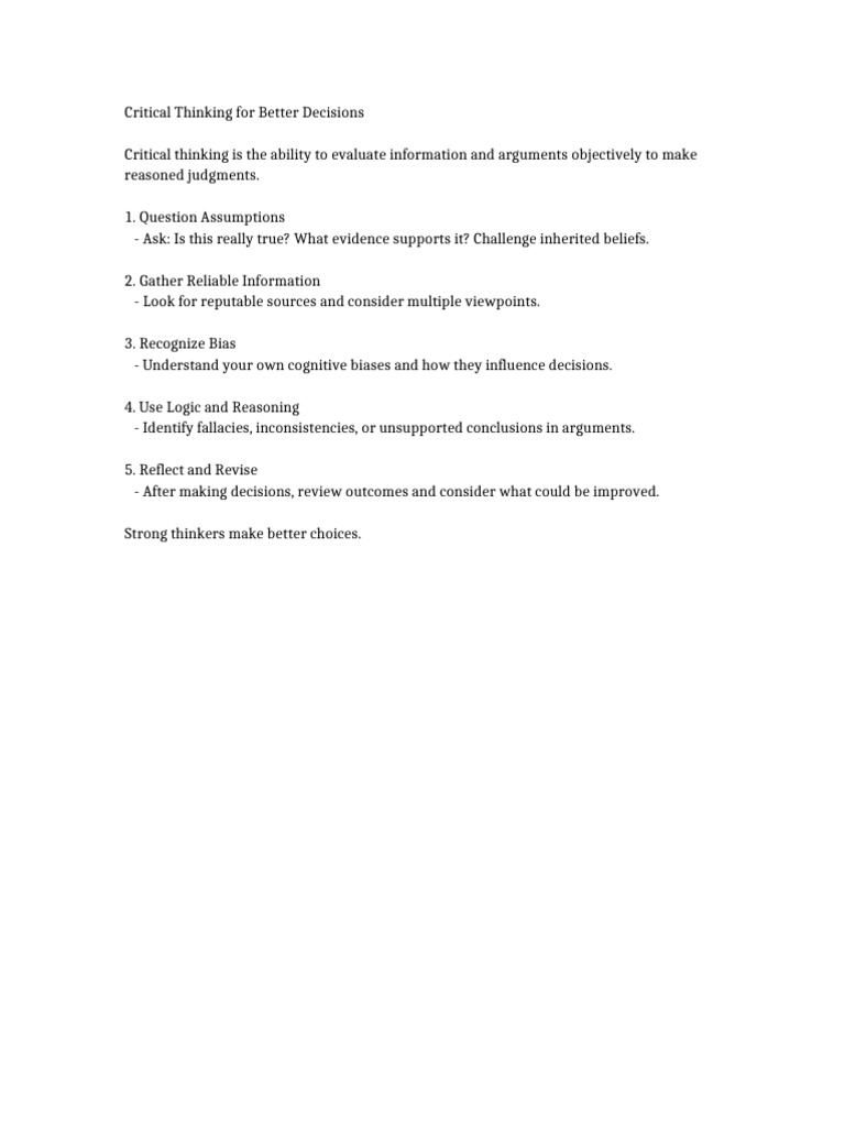 Critical Thinking For Better Decisions | PDF