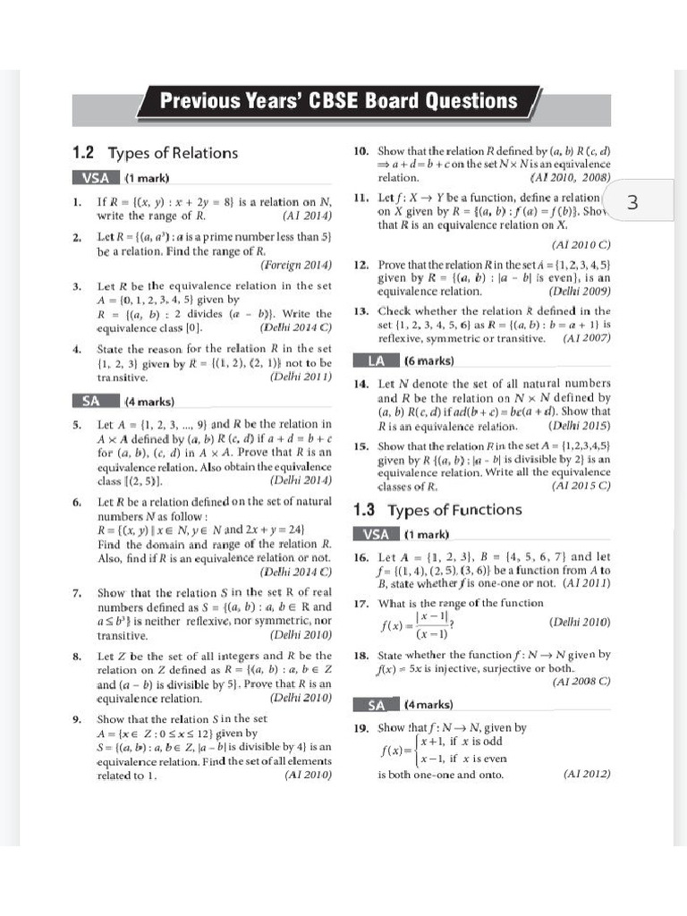 Relation and Functions PYQ | PDF
