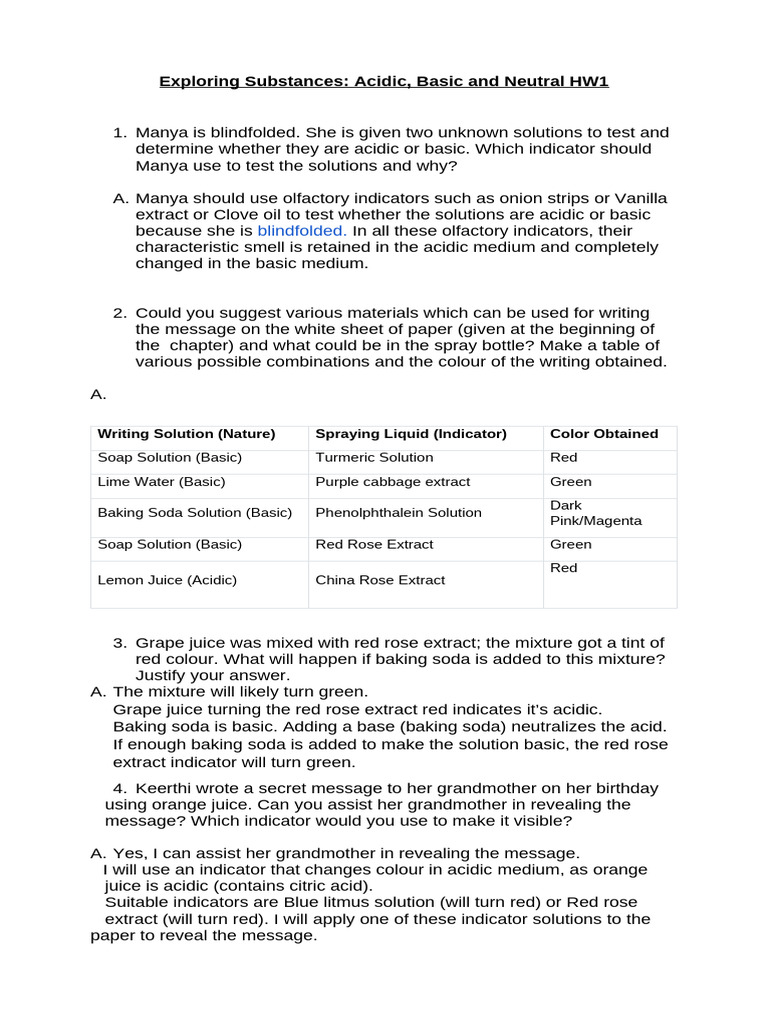 Acidic, Basic and Neutral HW1-1 | PDF | Acid | Sodium Bicarbonate