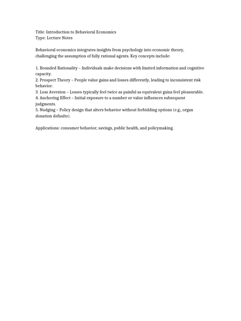 Introduction To Behavioral Economics | PDF
