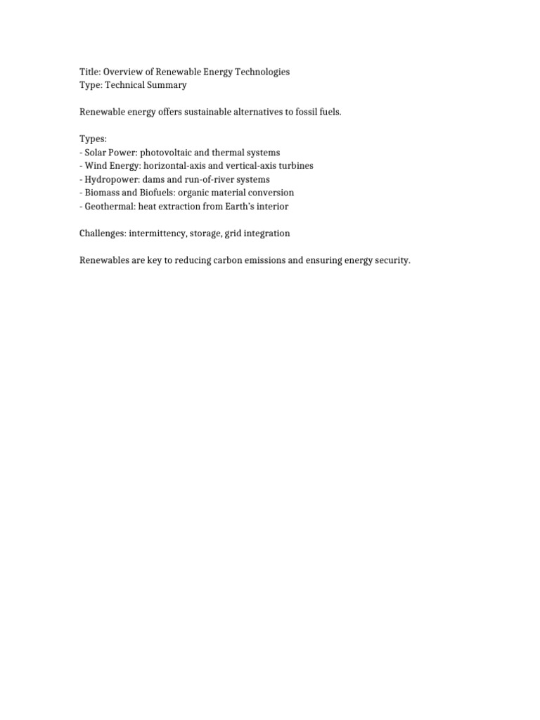 Renewable Energy Technologies Overview | PDF
