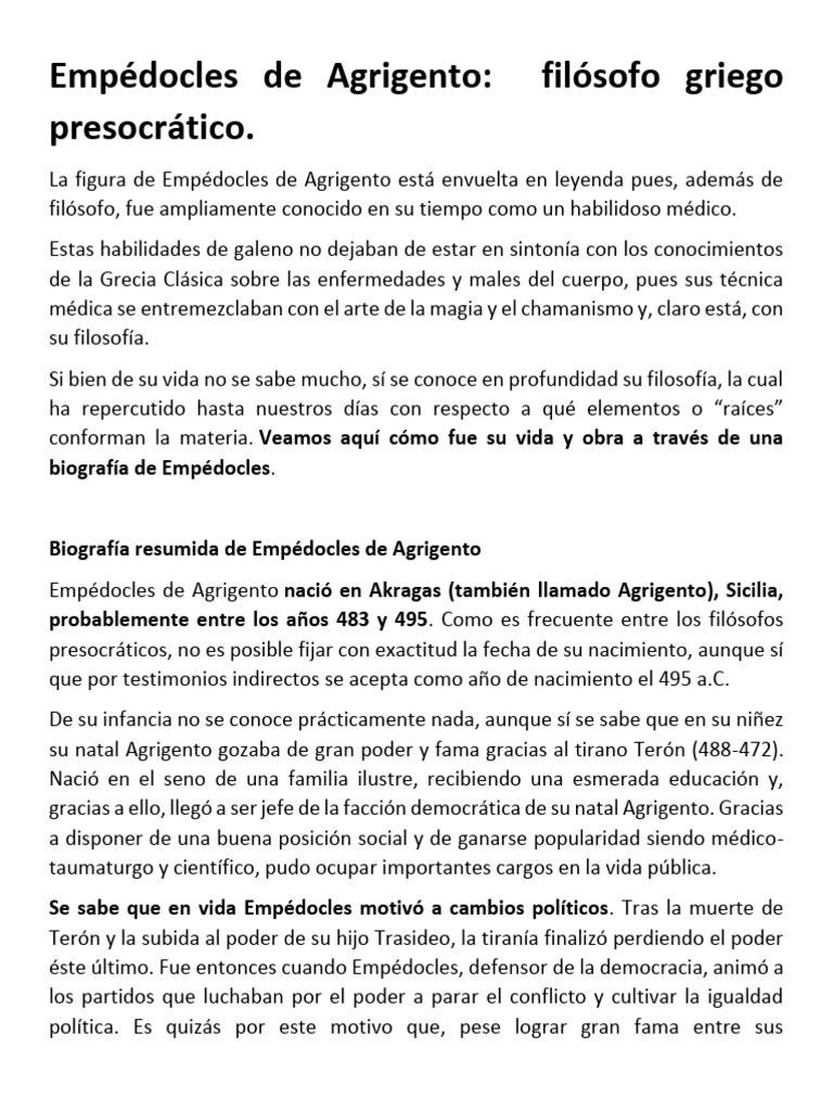 Empédocles de Agrigento-Filosofianiños | PDF | Metafísica