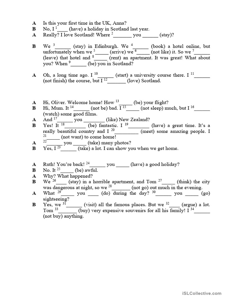 Past Simple Holiday Conversations | PDF