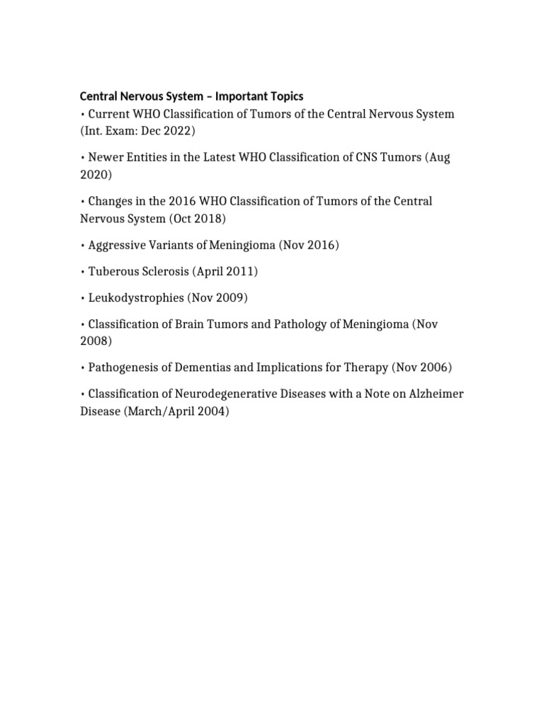 Central Nervous System Topics | PDF