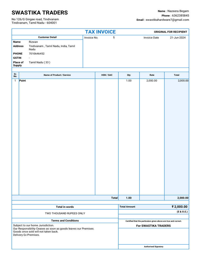 Invoice 1 Retail Sale Rizwan 06-54-27 | PDF