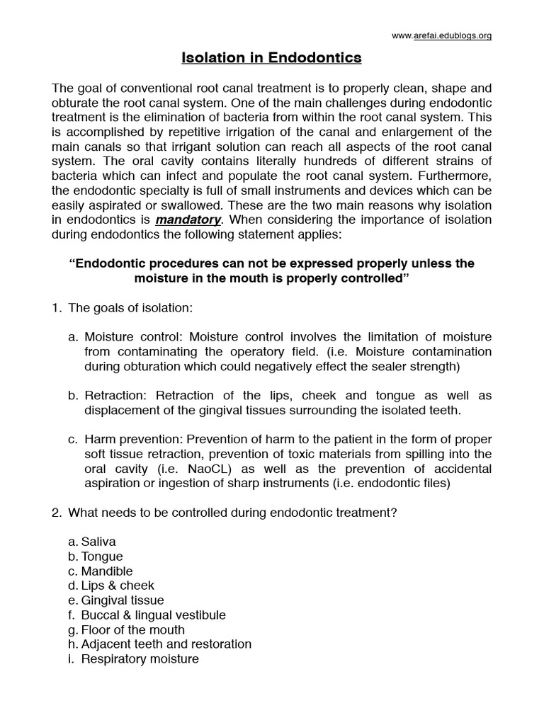 Isolation in Endodontics 1kr997b | PDF | Medical Specialties | Dentistry Branches