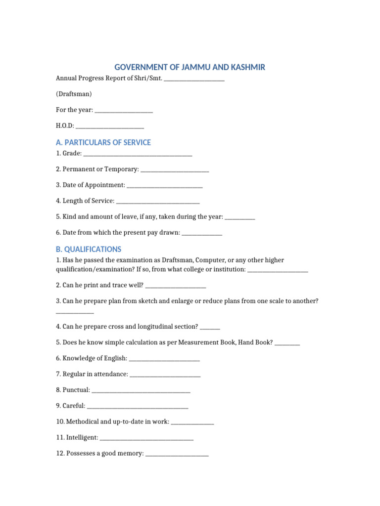 Annual Progress Report Draftsman GCET Jammu | PDF