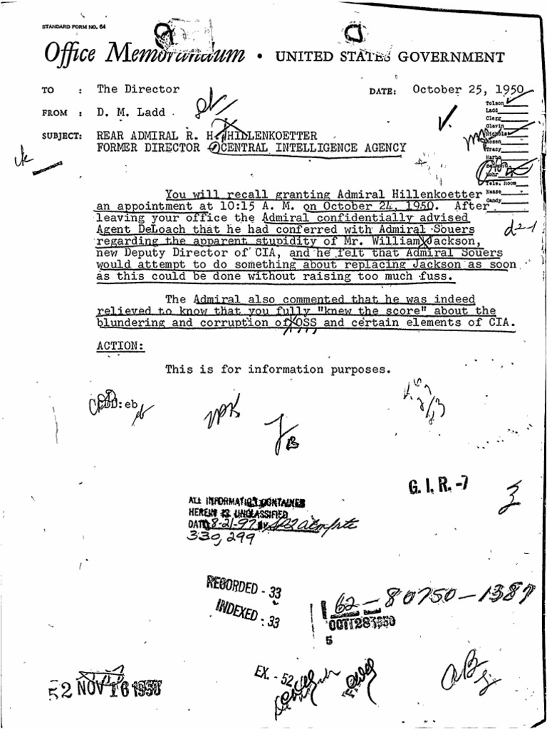 Hillenkoetter CIA Corrpution Memo | PDF