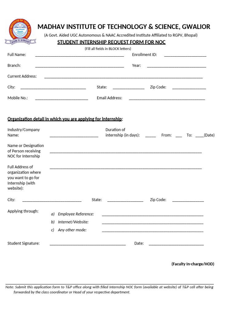 Internship Request Form for NOC (1) | PDF
