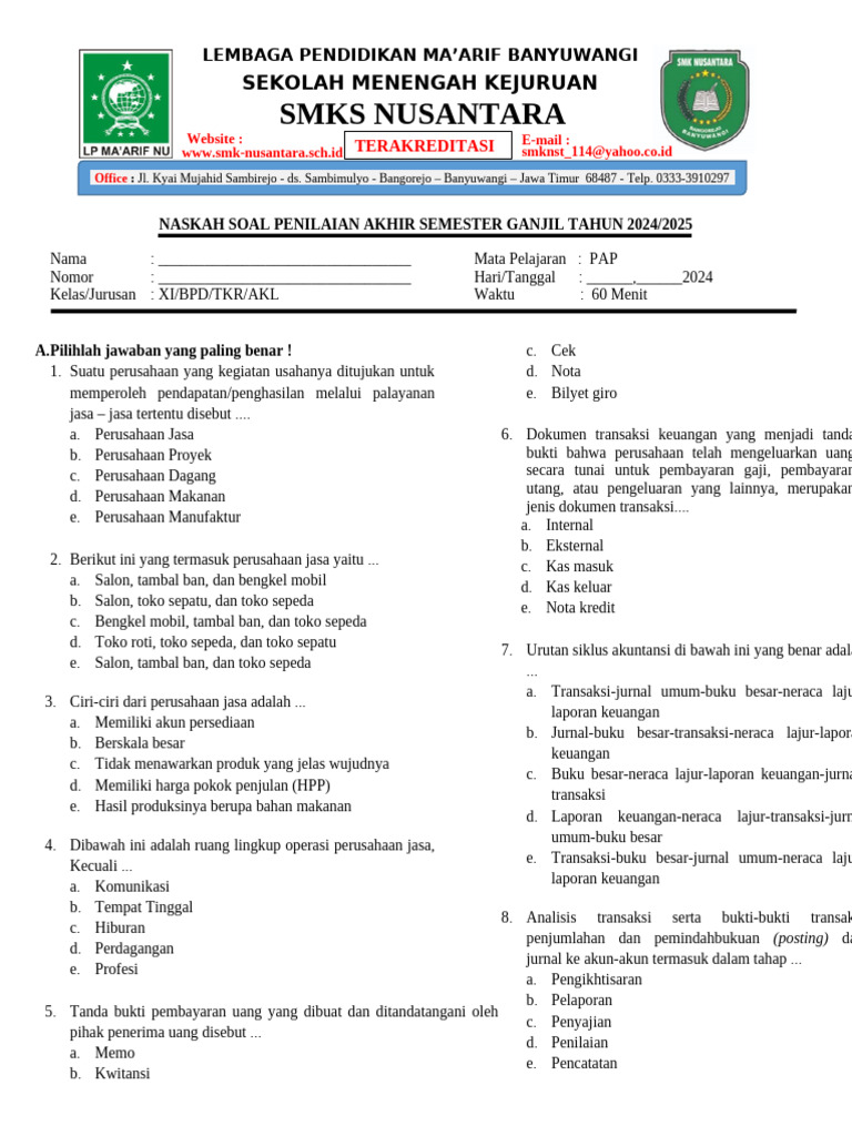 Soal Pat Ganjil Pap Xi Akl | PDF