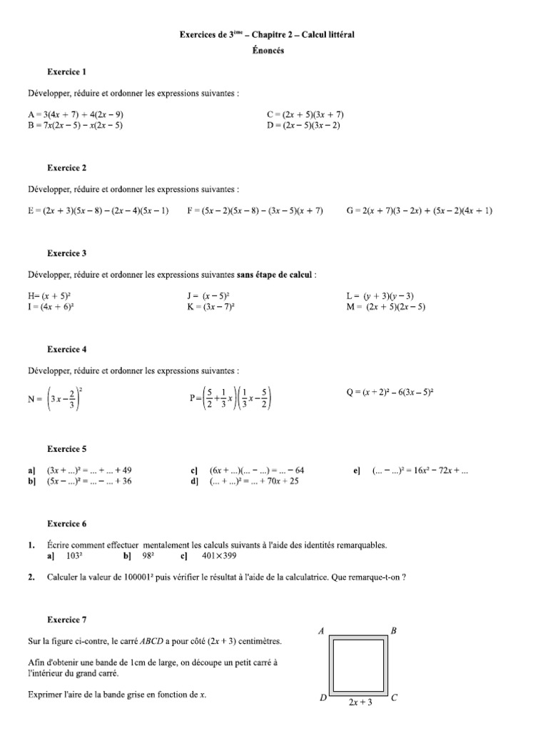 Calcul Litteral | PDF