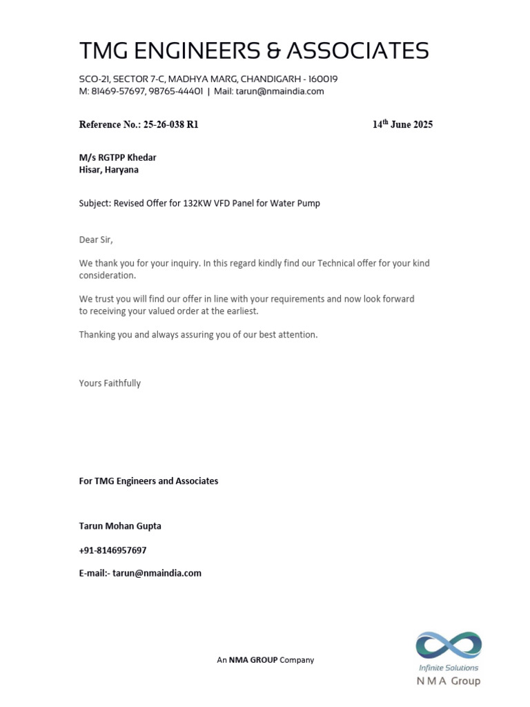 25 - 26 - 038 - R1 - RGTPP Khedar VFD Panel Offer | PDF | Taxes ...