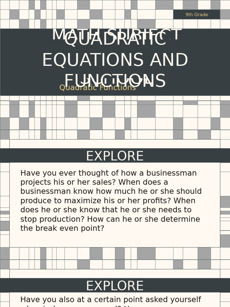 9th Grade Quadratic Functions Guide | PDF | Quadratic Equation | Equations