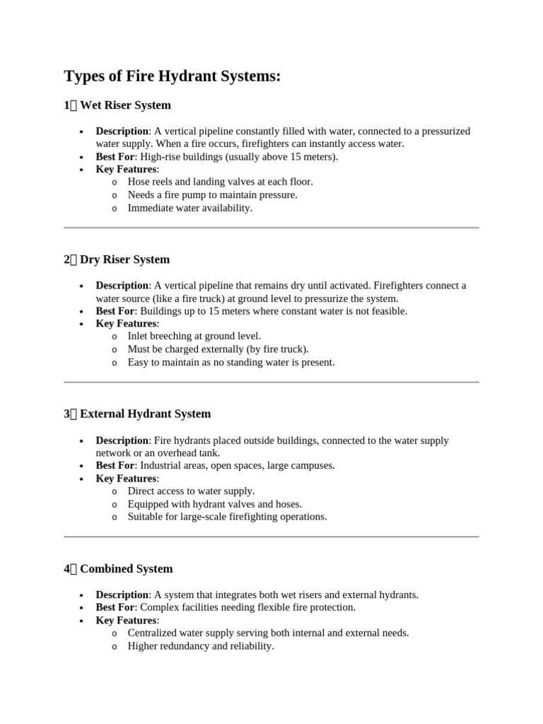 Types of Fire Hydrant Systems | PDF | Fire Sprinkler System | Fires