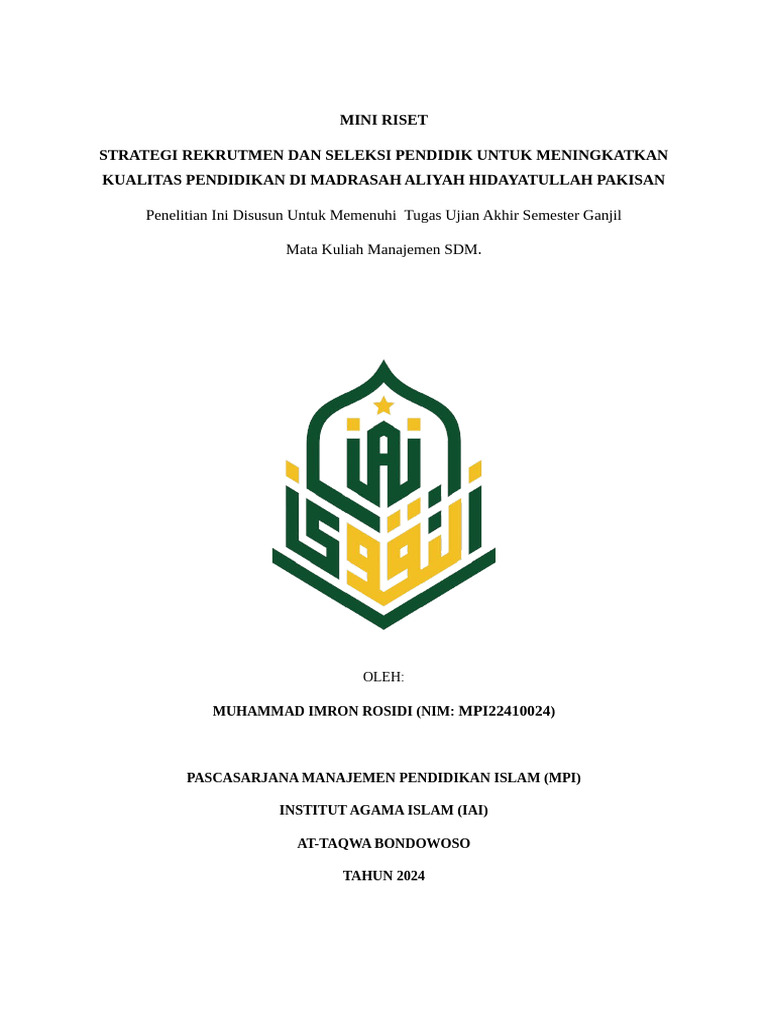 Mini Risert Uas MSDM Di Ma Hidayatullah Pakisan 2024 | PDF