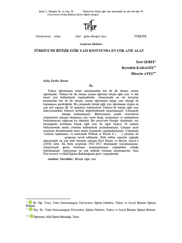 T - RK - Ye - de B - T - K e - K Yazi Konusunda en - Ok Atif Alan 50 Makale (#759524) - 1174255 ...
