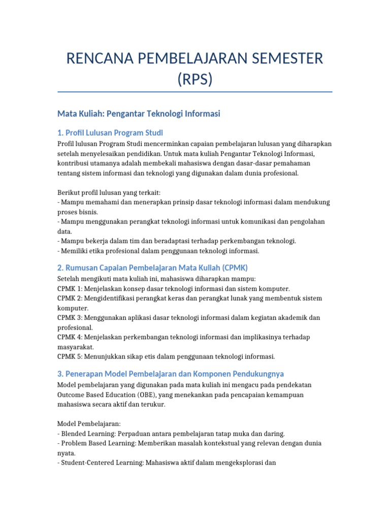 RPS Pengantar Teknologi Informasi | PDF