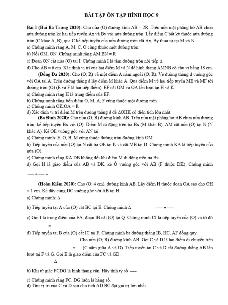 BT ÔN TẬP HÌNH HỌC 9 - HK 1 | PDF