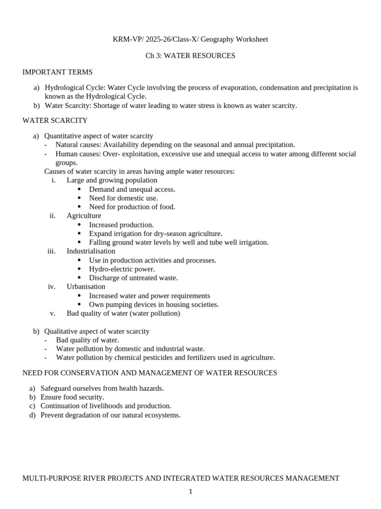 Class 10 Geography: Water Resources Insights | PDF | Water Scarcity | Water