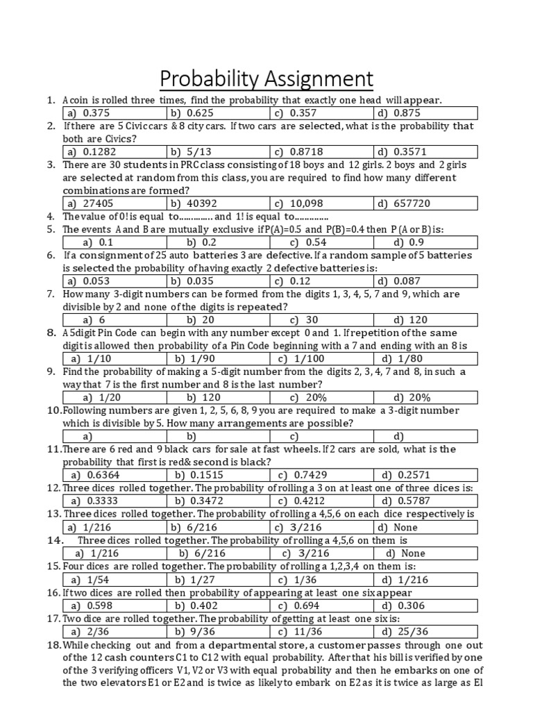 Probability Assignment 1 | PDF | Probability Distribution | Standard Deviation