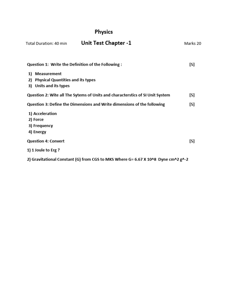 Physics Unit Test: Measurement & Units | PDF