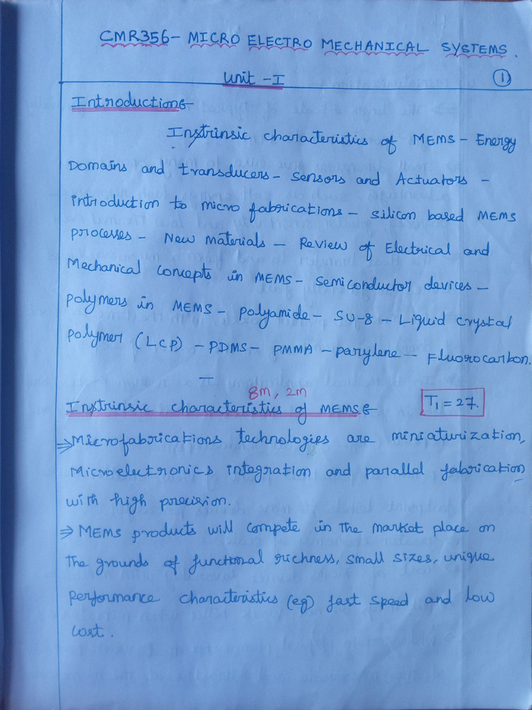MEMs, Unit 1 (Notes) | PDF