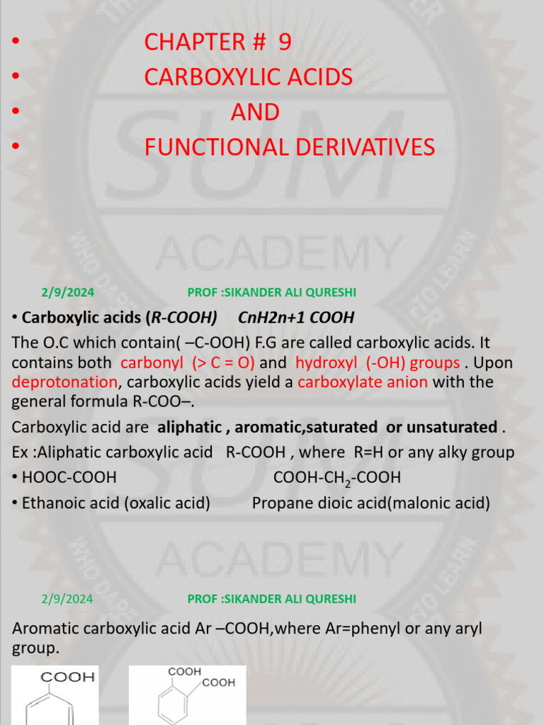 Unit 9 Carboxylic Acids and Functional Derivatives - 032939 | PDF ...