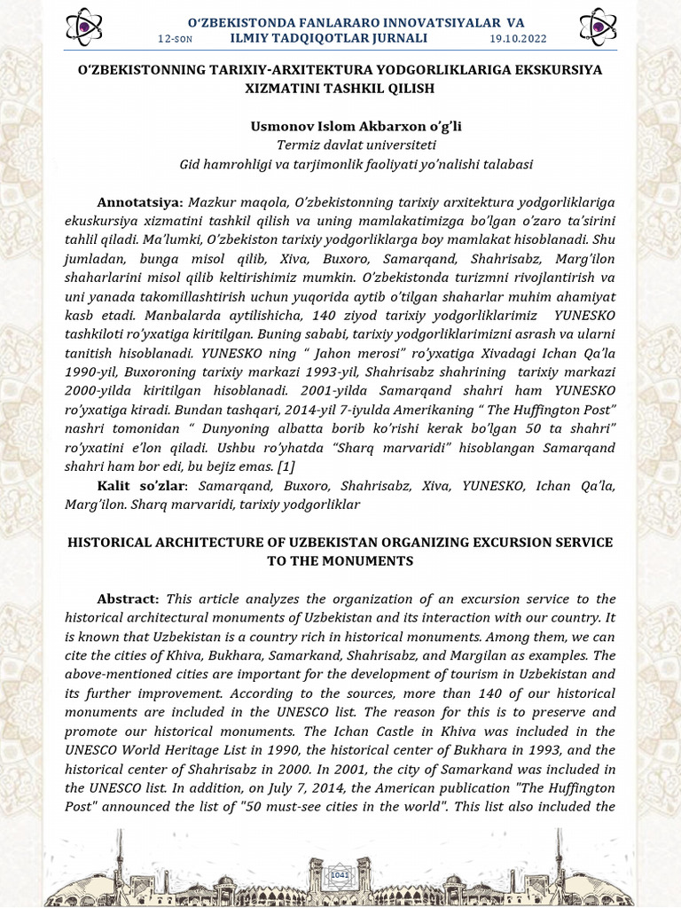 Usmonov Islom Akbarxon O'g'li | PDF