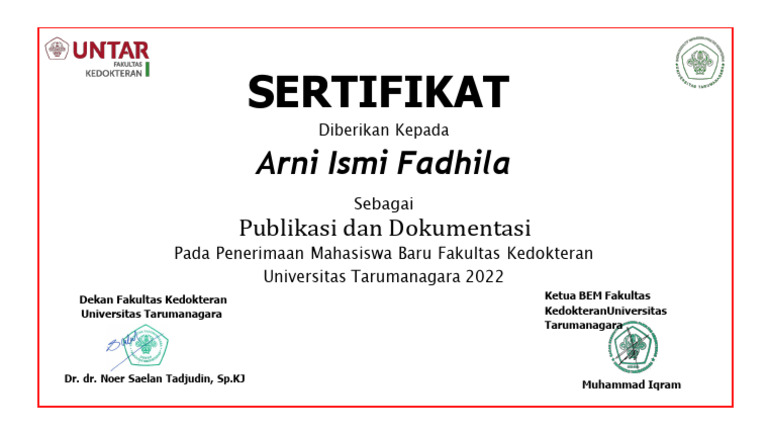 Sertifikat Panitia PMB 2022 PDF | PDF