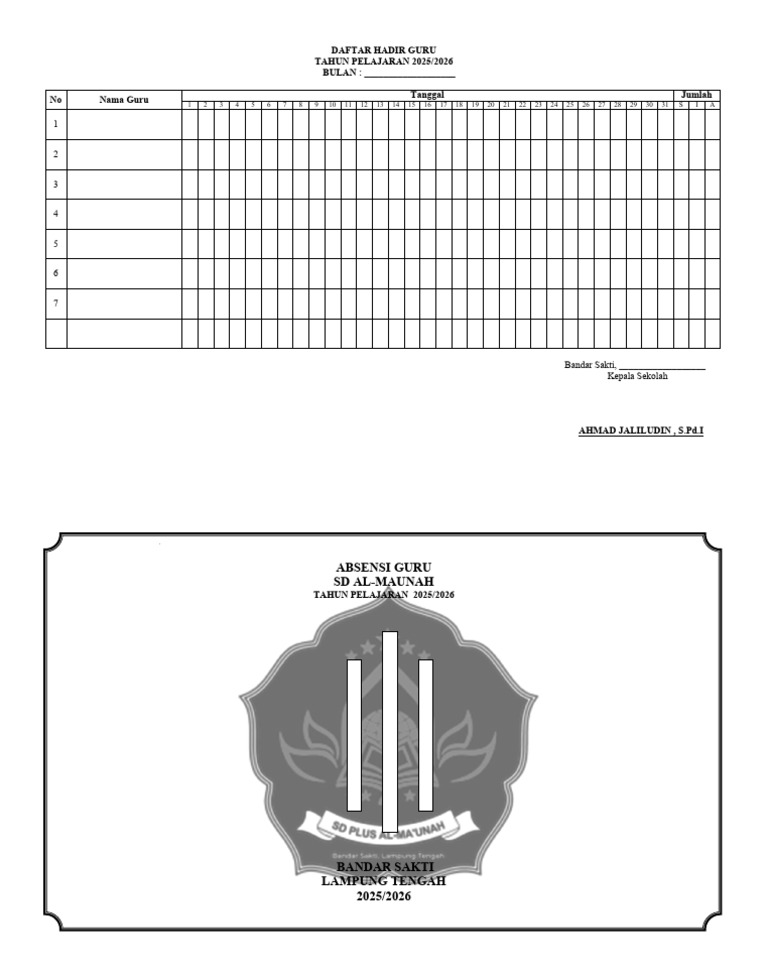 Format Absen Harian Guru SD 2025/2026 | PDF