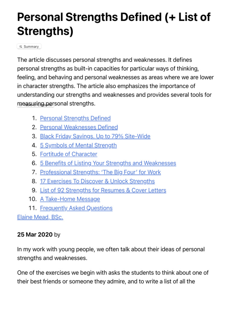 Personal Strengths Defined (+ List of Strengths) | PDF | Positive ...