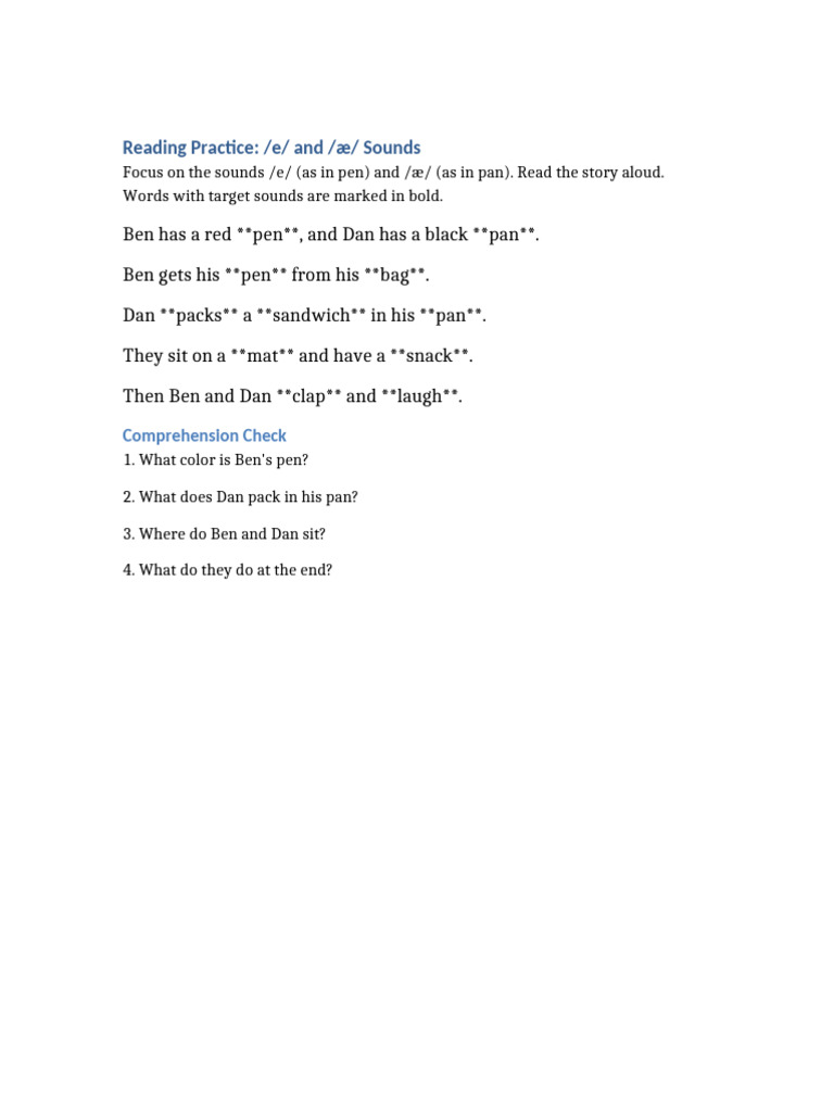 Reading Practice With Phonics and Questions | PDF