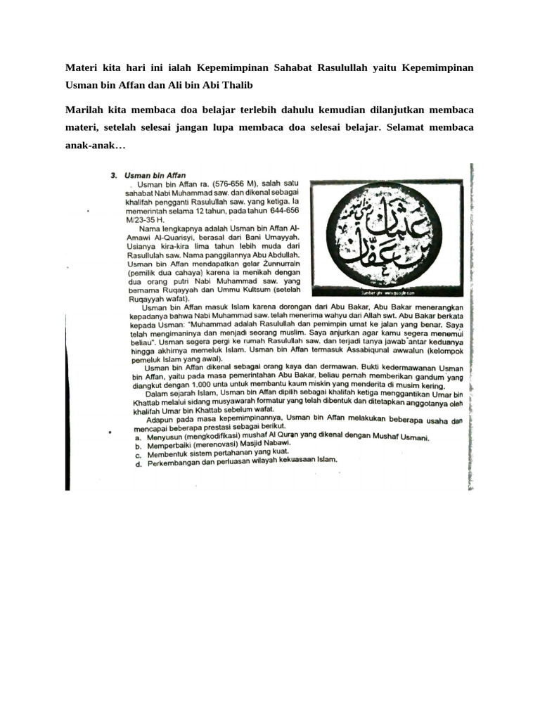 Kepemimpinan Sahabat Rasulullah Yaitu Kepemimpinan Usman Bin Affan Dan ...