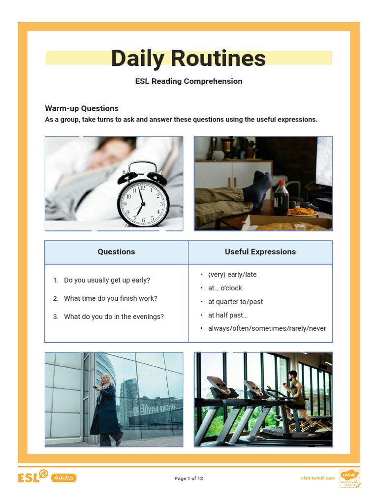 ESL Daily Routines Reading Comprehension | PDF | English As A Second Or ...