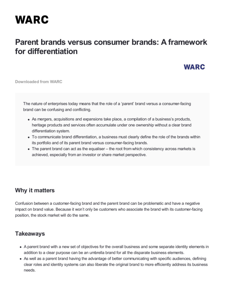 Parent Brands Versus Consumer BR | PDF | Brand | Mergers And Acquisitions