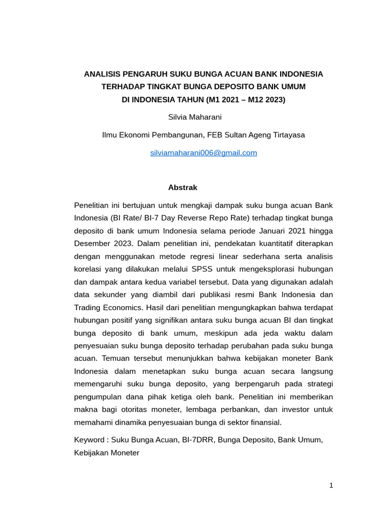 Analisis Pengaruh Suku Bunga Acuan Bank Indonesia Terhadap Tingkat ...